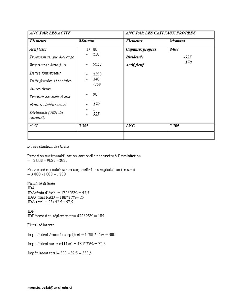 Analyse Financière et Calculs ANCC | PDF | Capitaux propres | Dépréciation