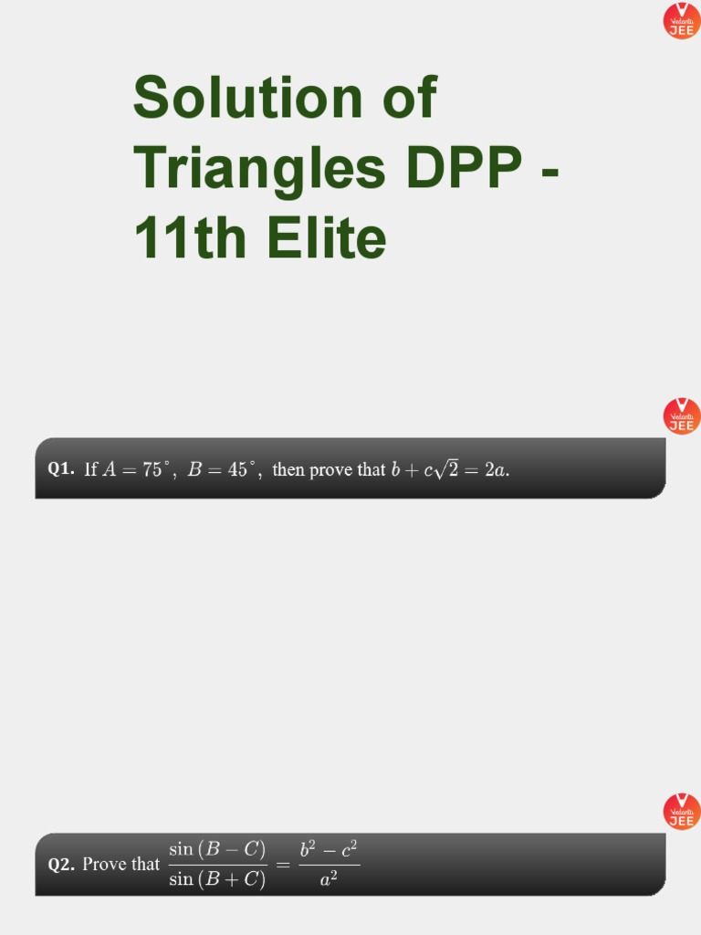 Solution of Triangles DPP - 11th Elite | Download Free PDF | Triangle ...