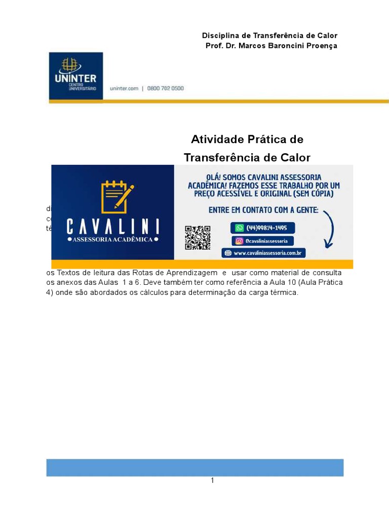 Atividade Prática de Trasnferência de Calor - Uninter | PDF Atividade Prática de Trasnferência de Calor - Uninter | PDF