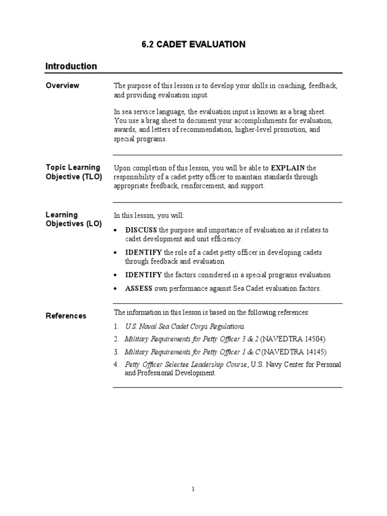 U6 L2 Sea Cadet Performance Evaluation | PDF