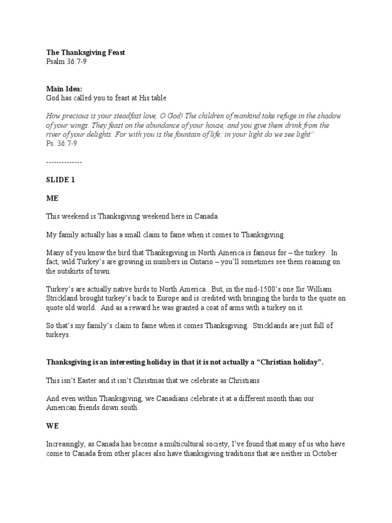 The Thanksgiving Feast - Sermon Outline | PDF | Jesus | Gospel Of John