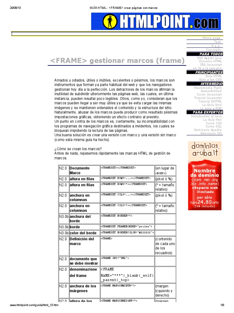 GUÍA HTML - FRAME - Crear Páginas Con Marcos | PDF | Hipervínculo | HTML