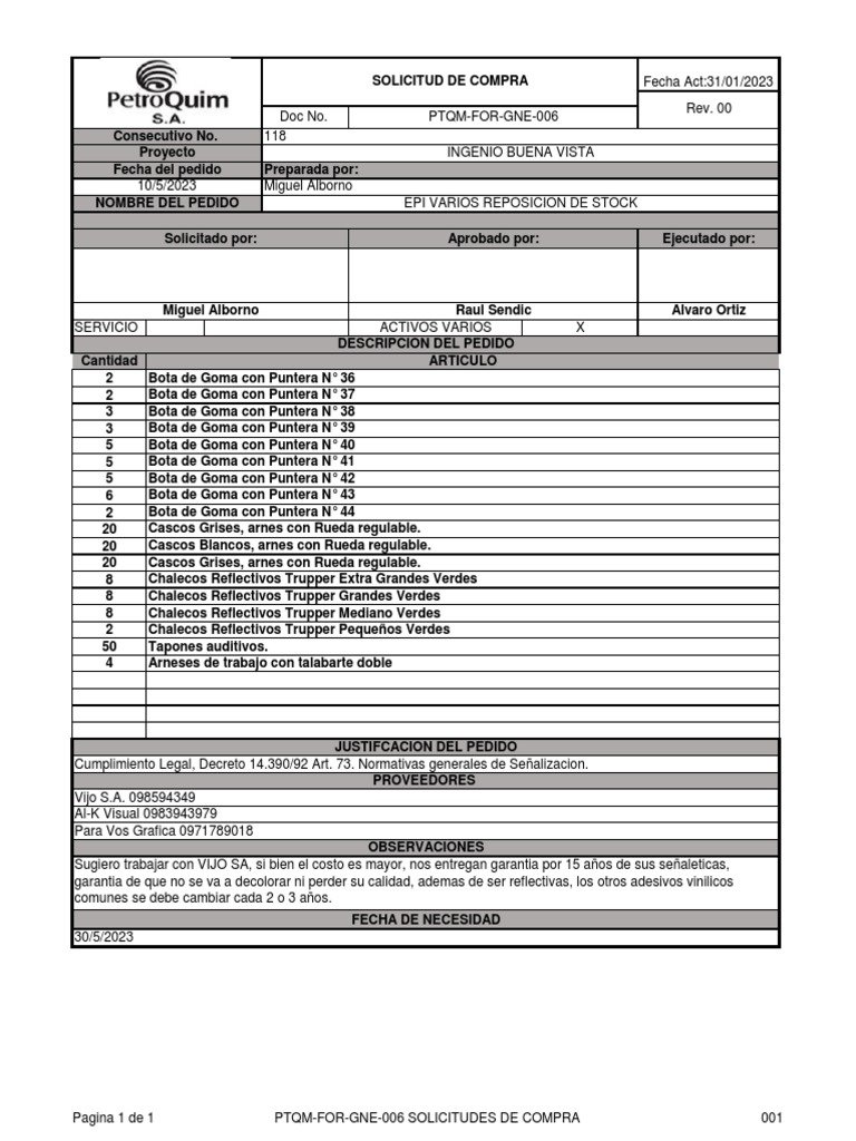 118 Solicitud compra - Reposicion de Stock | PDF