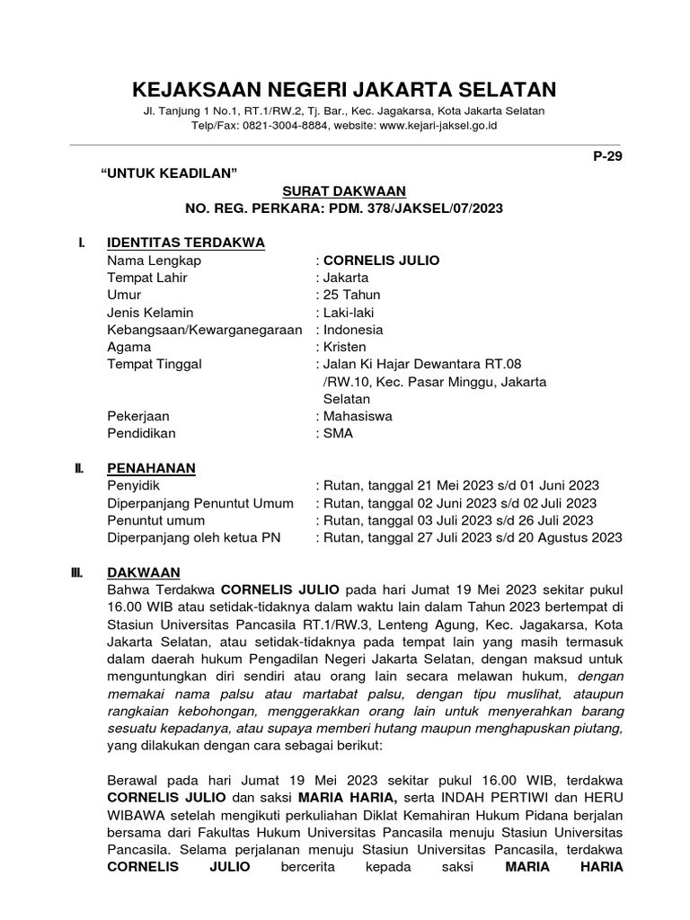 Contoh Surat Dakwaan | PDF