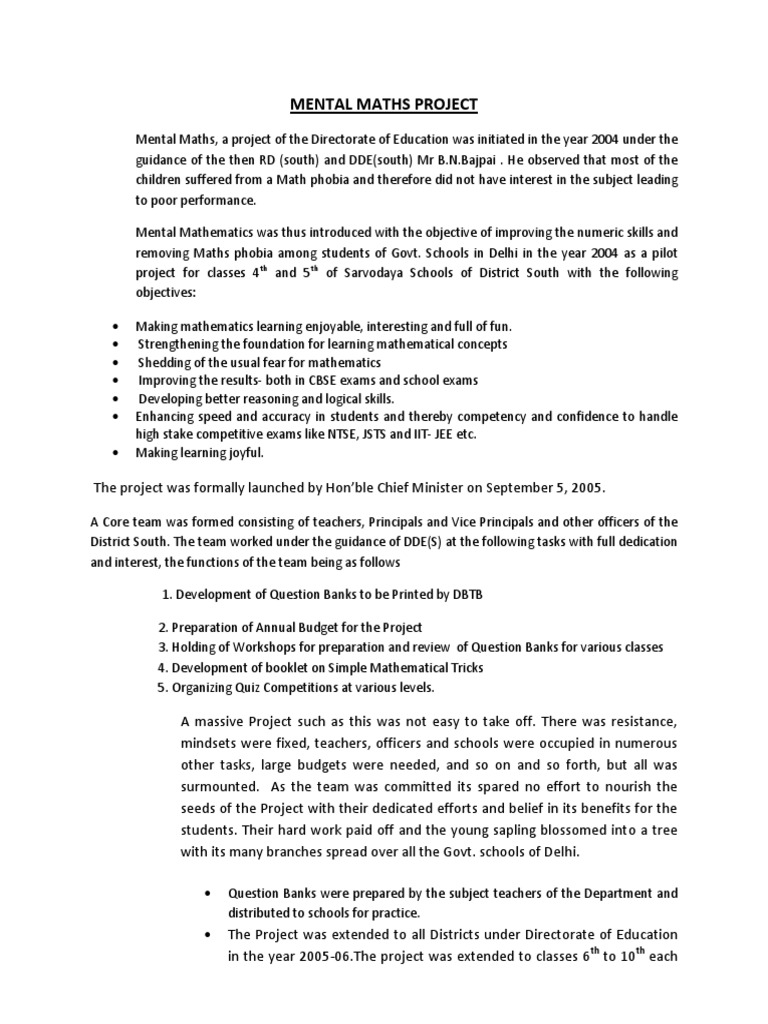 Mental Maths Project | PDF