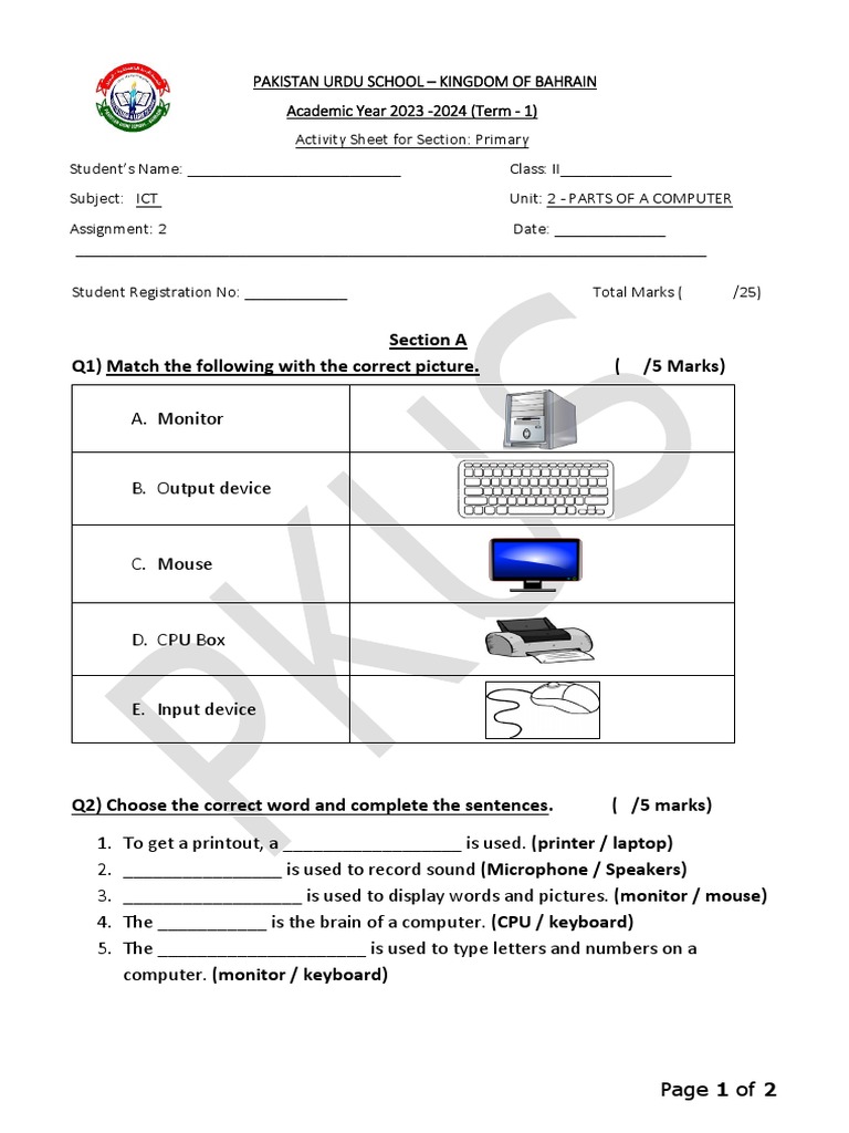 Grade 2 Assignment 2 | PDF | Computer Keyboard | Computer Monitor