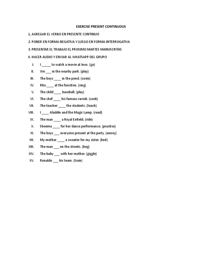 Exercise Present Continuous | PDF