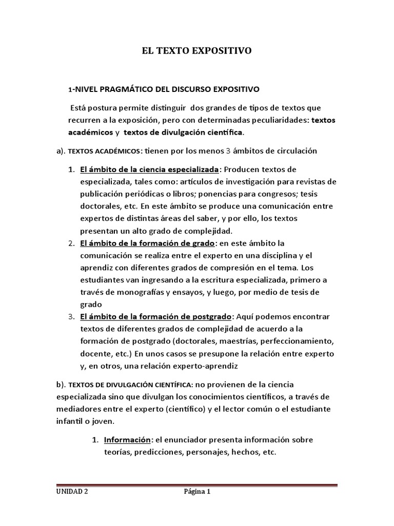 Unidad 2 El Texto Expositivo. | PDF | Información | Science