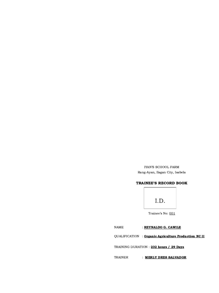 Trainee Record Book - OAP NCII | PDF Trainee Record Book - OAP NCII | PDF