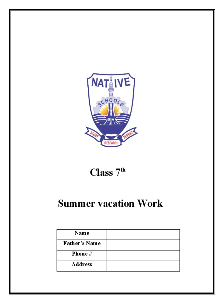 Summer Vacation Work Class 7th Final 2022docx | PDF