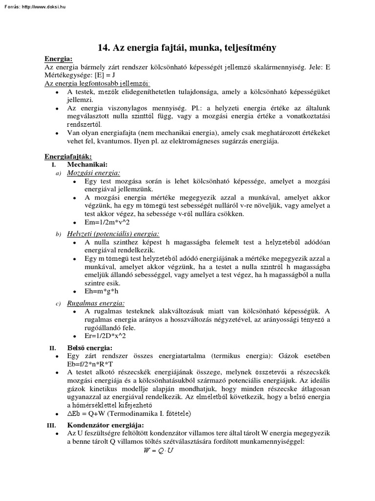 Az Energia Fajtai Munka Teljesitmeny | PDF