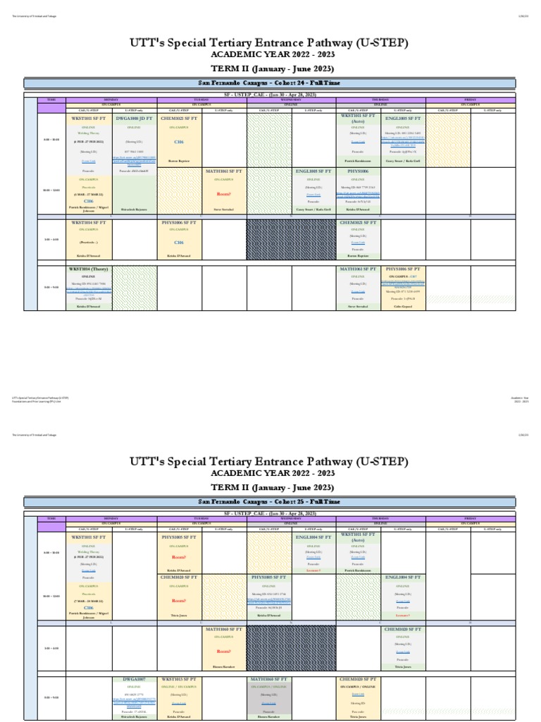 USTEP - Timetable - Jan - Apr 2023 - 2022-23 - Term II - v1 at 21NOV22 | PDF