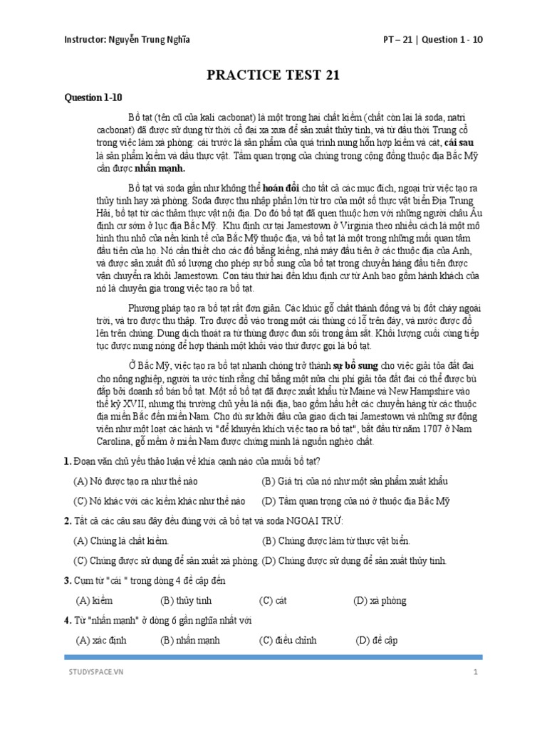 Passage 1 Question 1-10 | PDF