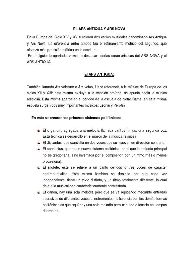 El Ars Antiqua y El Ars Nova | PDF