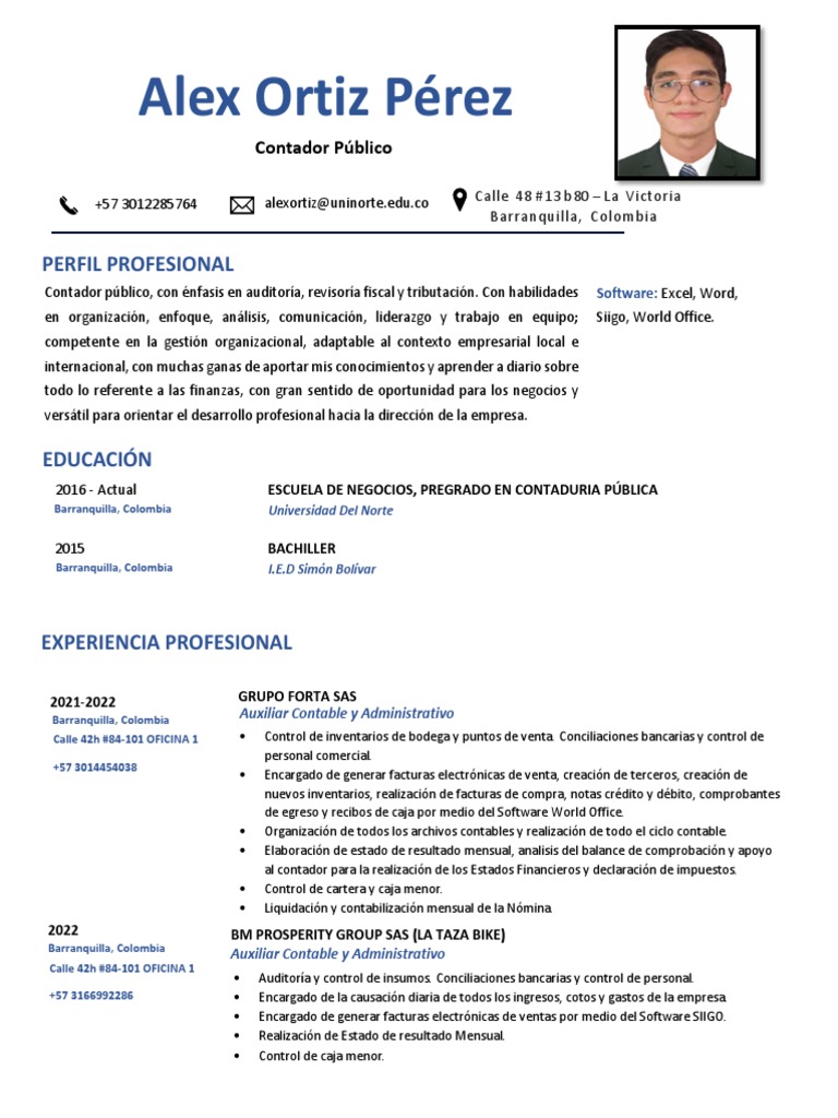 Hoja de Vida Alex Ortiz | PDF | Contador | Contabilidad