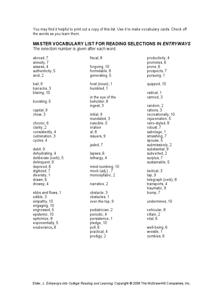 Master Vocabulary List | PDF | Cognition | Cognitive Science