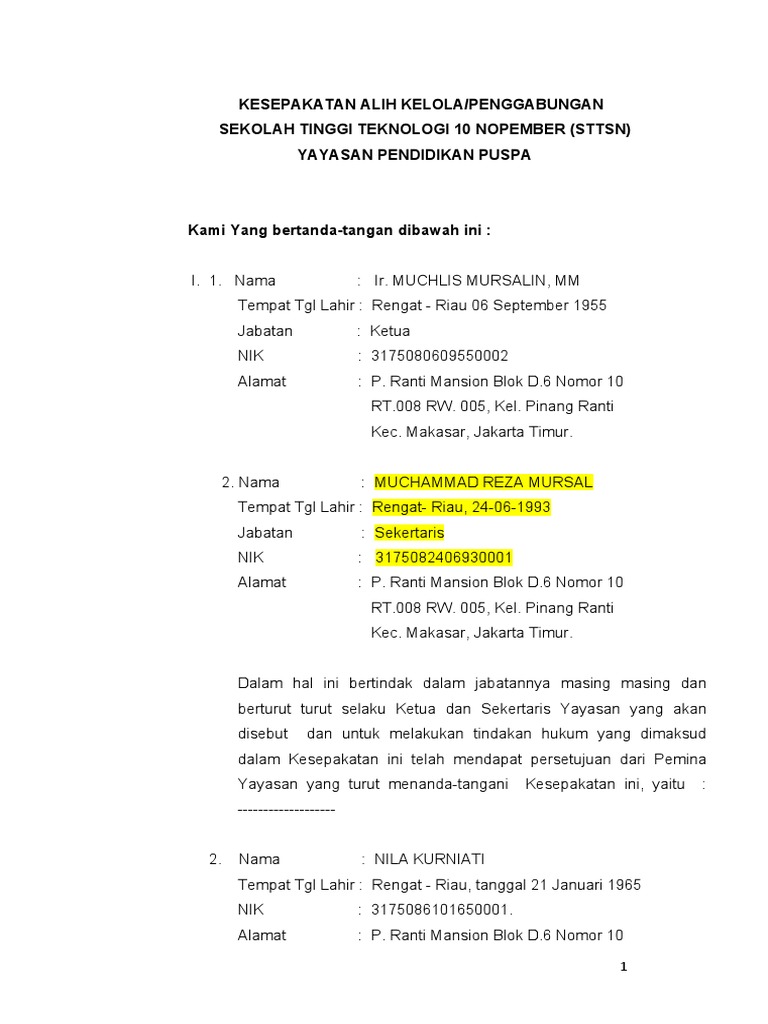 KESEPAKATAN STTSN - Pak Muchlis - Pak Darma STTN DAN AKBID SUKAWANGI (REVISI 19 JANUARI 2023) | PDF