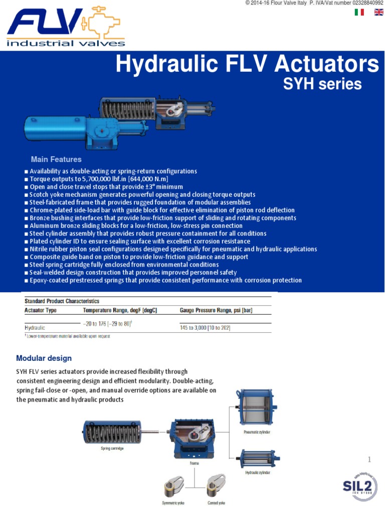SYH Series TecSpec FLV Hydraulic - 1 | PDF | Actuator | Piston