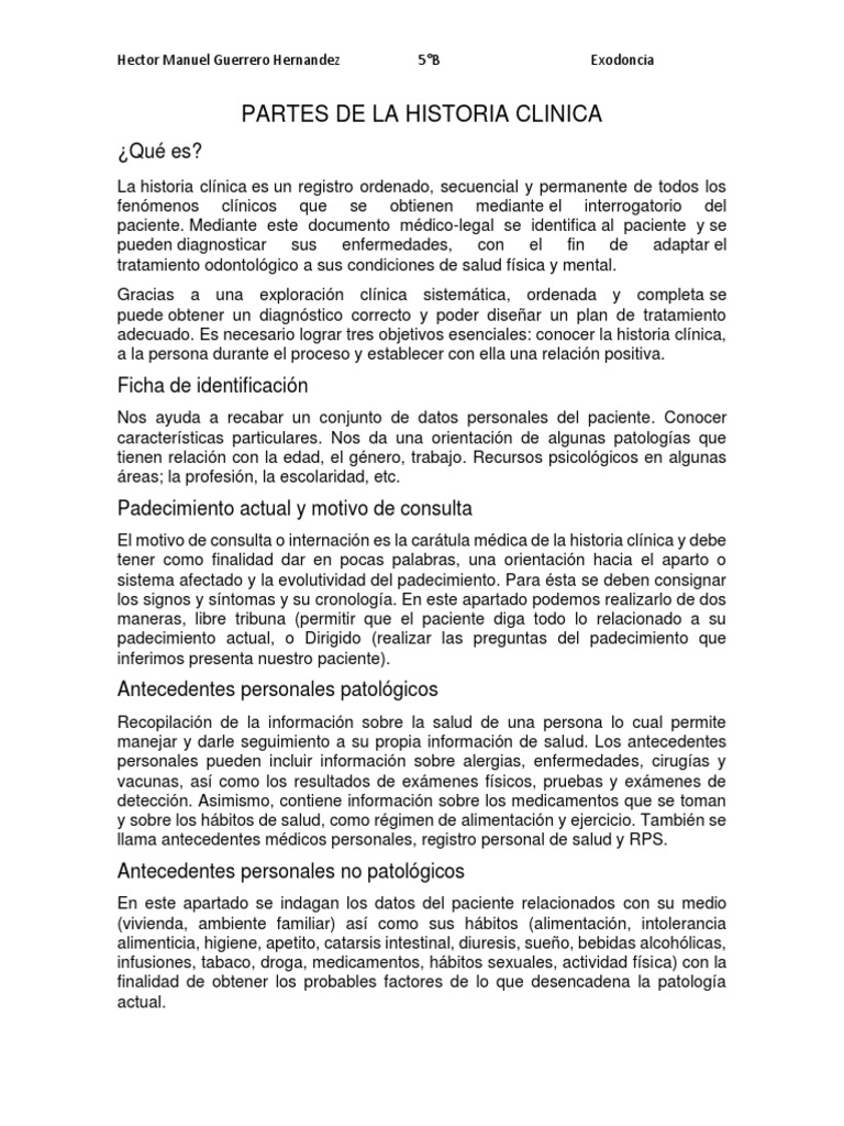 Partes de La Historia Clinica | PDF | Diagnostico medico | Clínica