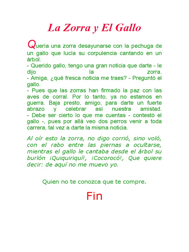 La zorra y el gallo | PDF