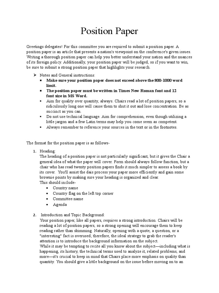 Position Paper | PDF | United Nations | International Relations