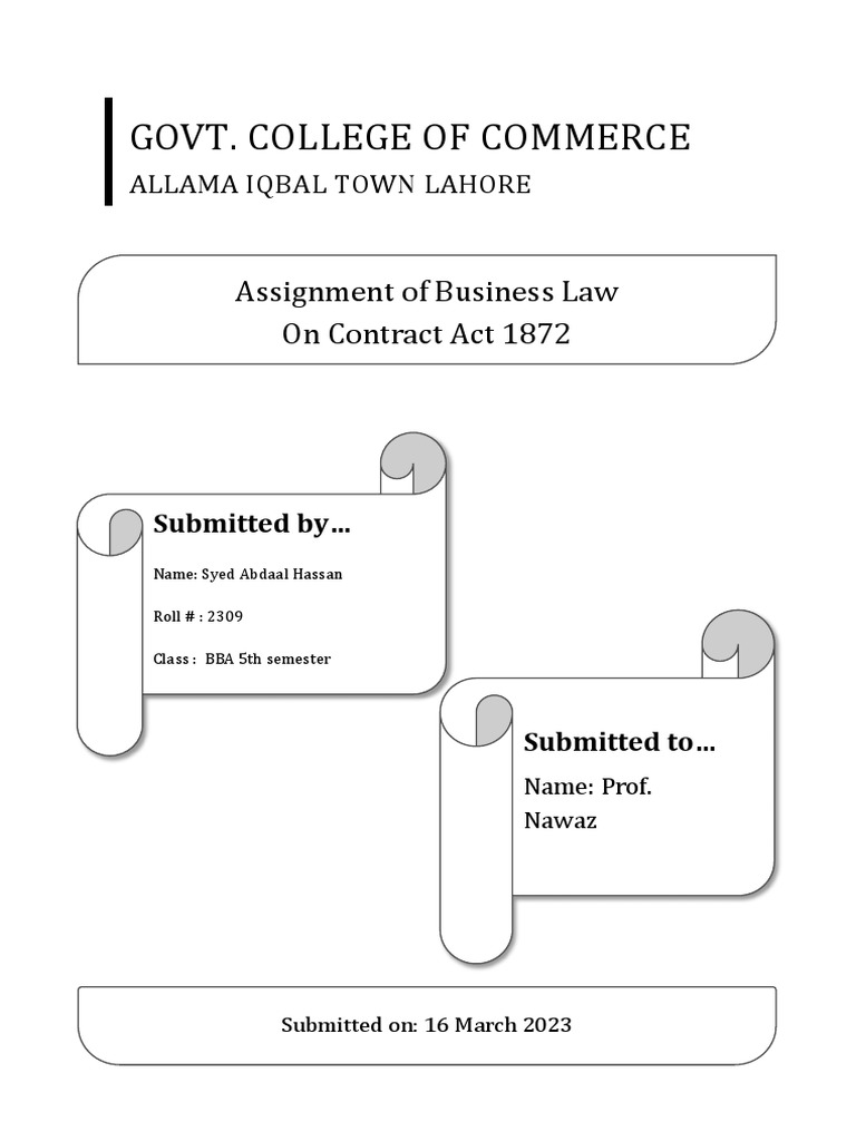 Contact - Act - 1872 - Assignment Abdaal | PDF | Offer And Acceptance ...