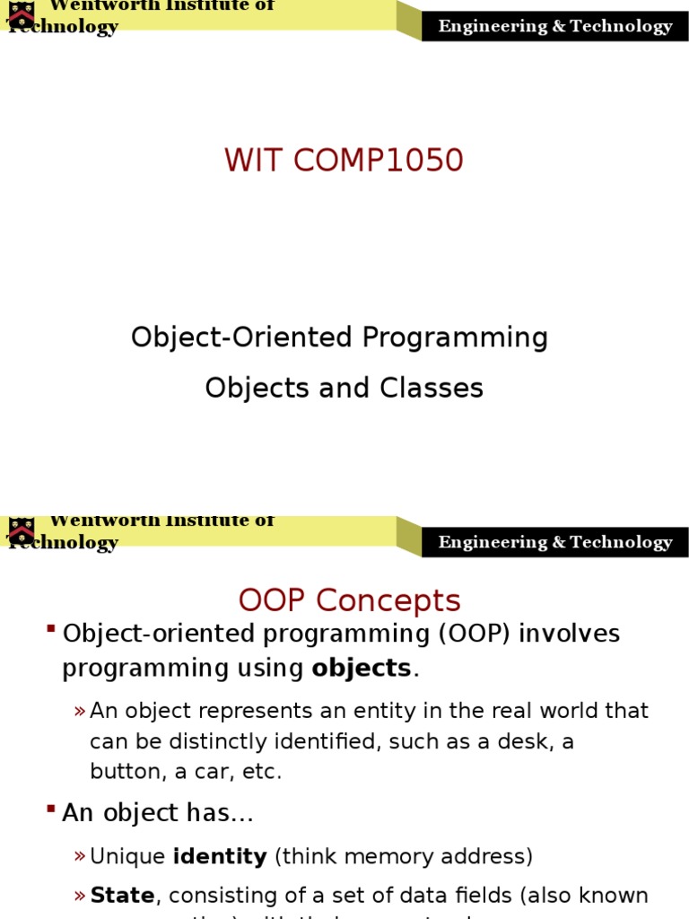 Wit Comp1050 Object Oriented Programming Objects And Classes Pdf Programming Constructor