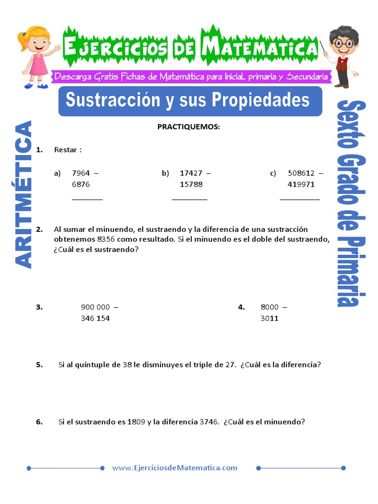 Ejercicios-de-Sustraccion-y-sus-Propiedades-para-Sexto-de-Primaria | PDF