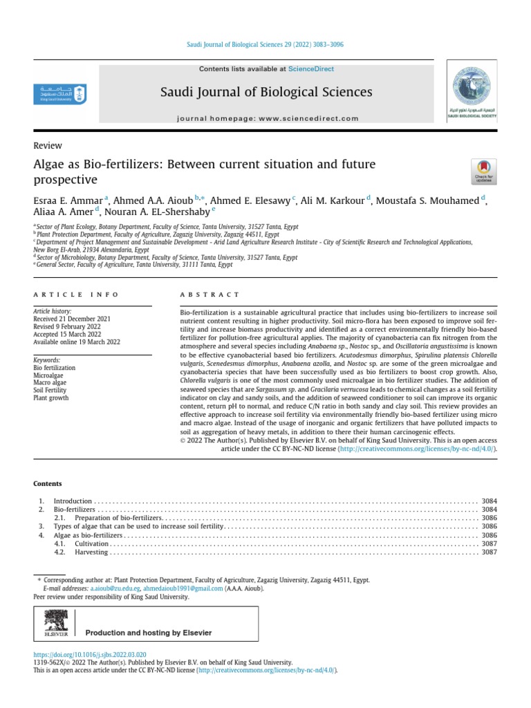 Algae as Sustainable Bio-fertilizers | PDF | Soil | Plants
