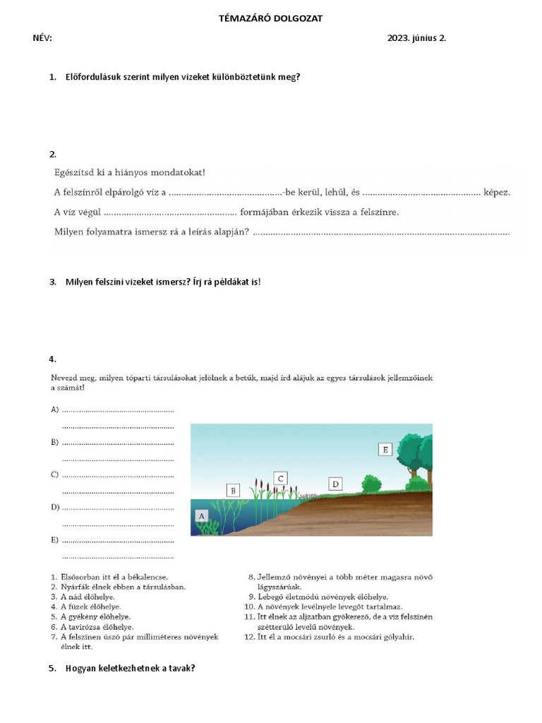 TÉMAZÁRÓ DOLGOZAT 6 Oszt Vége | PDF