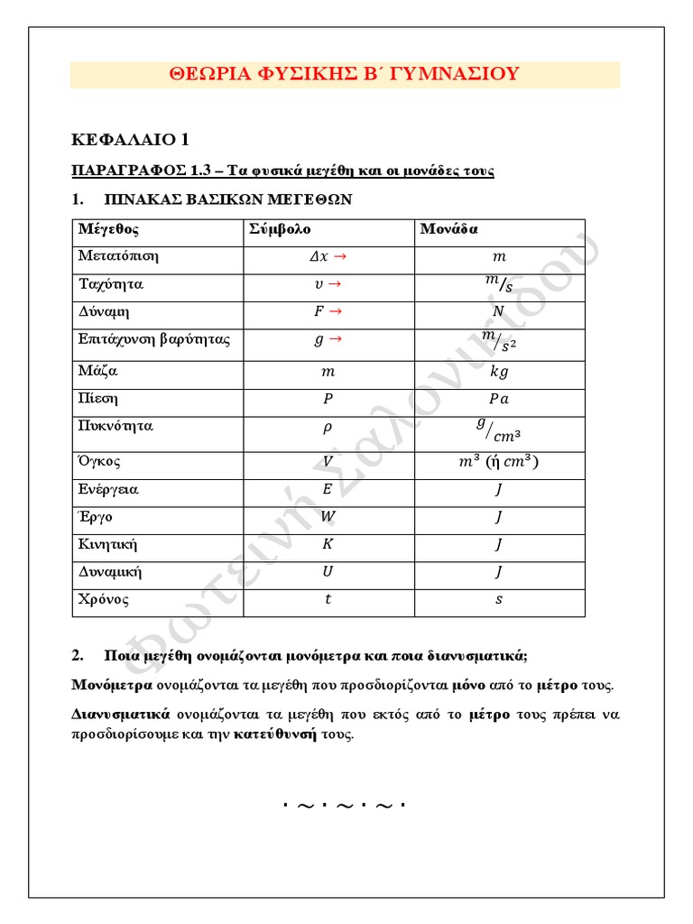 ΘΕΩΡΙΑ ΦΥΣΙΚΗΣ Β ΓΥΜΝΑΣΙΟΥ | PDF