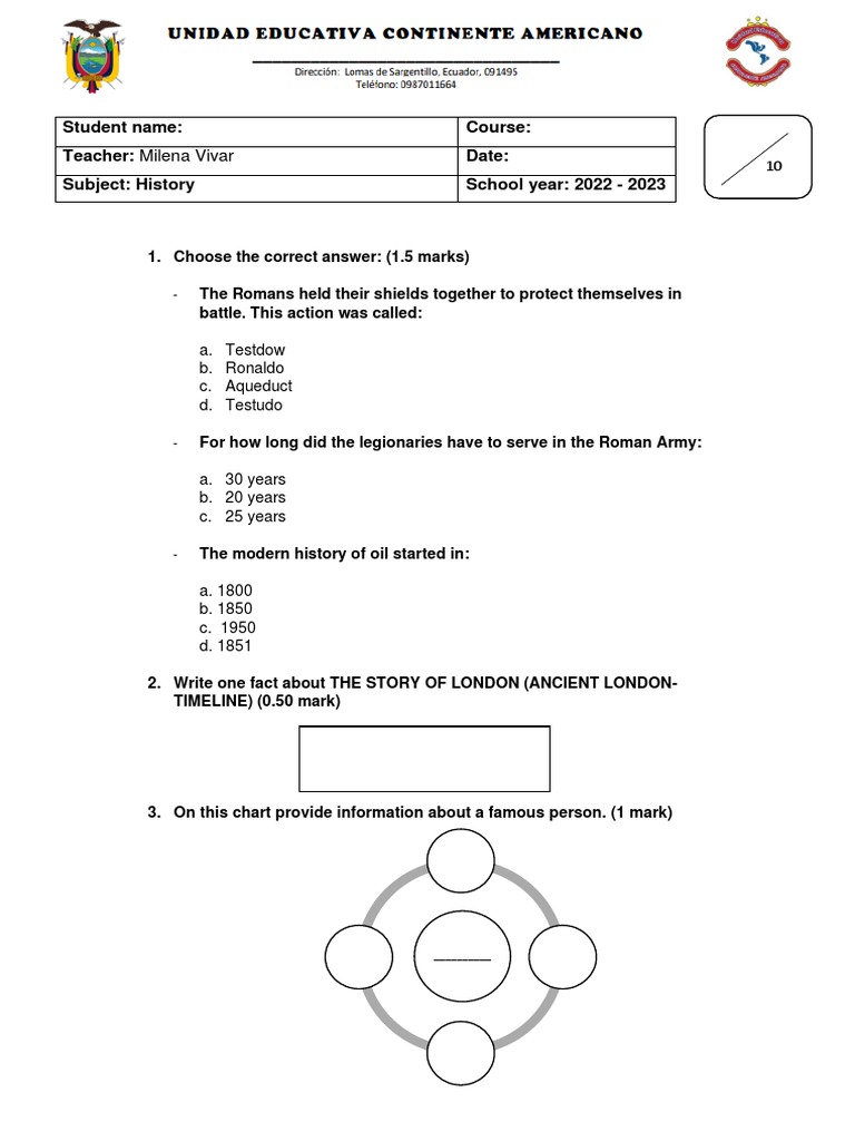 History Exam Eighth Grade | PDF