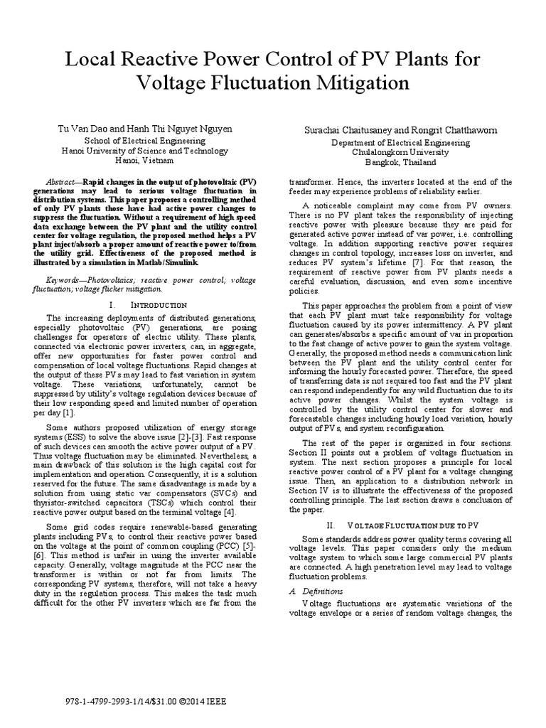 2 Local Reactive Power Control Of Pv Plants For Voltage Fluctuation