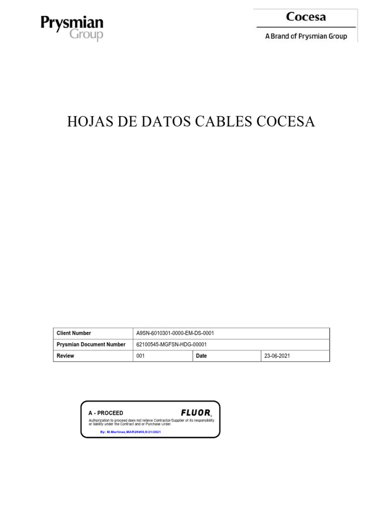 Hoja de Datos Cocesa | PDF | Cobre | Conductor electrico