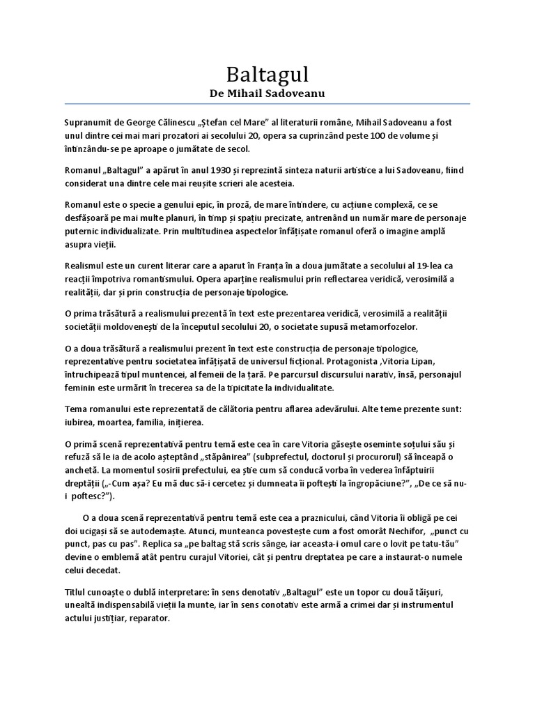 Baltagul - Analiza | PDF