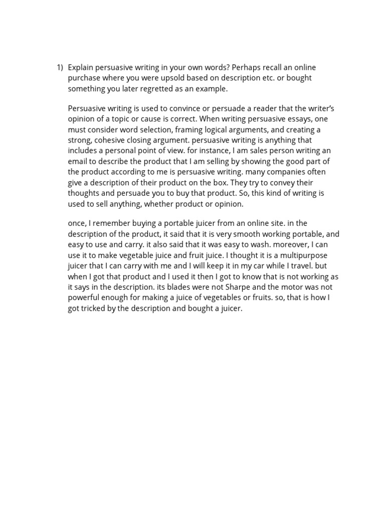 Explain Persuasive Writing in Your Own Words | PDF