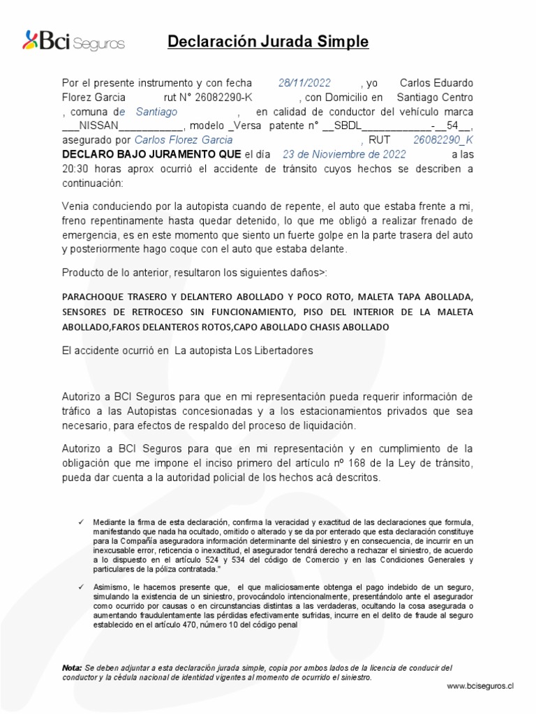 Declaración Jurada Simple | PDF