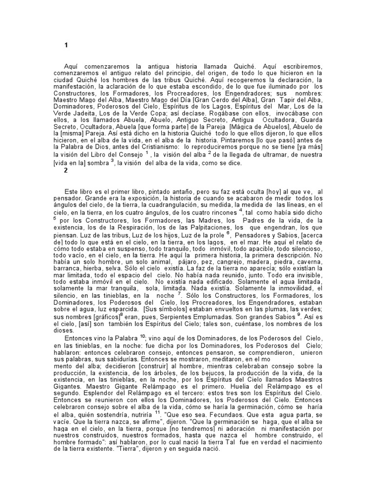 Origen y Creación en la Historia Quiché | PDF | Incendios