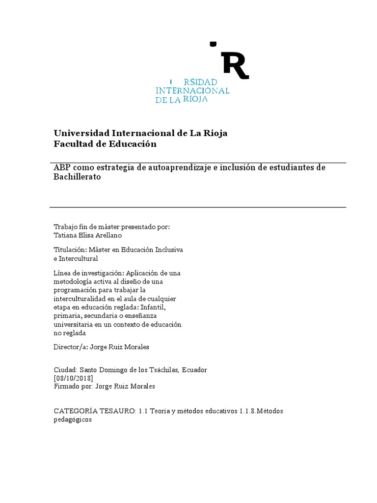 Ejemplo de TFM Unir | PDF | Inclusión (Educación) | Aprendizaje