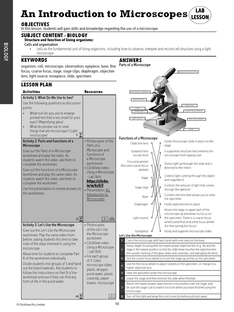KS3 Lesson Plan - An Introduction To Microscopes | PDF | Microscope ...