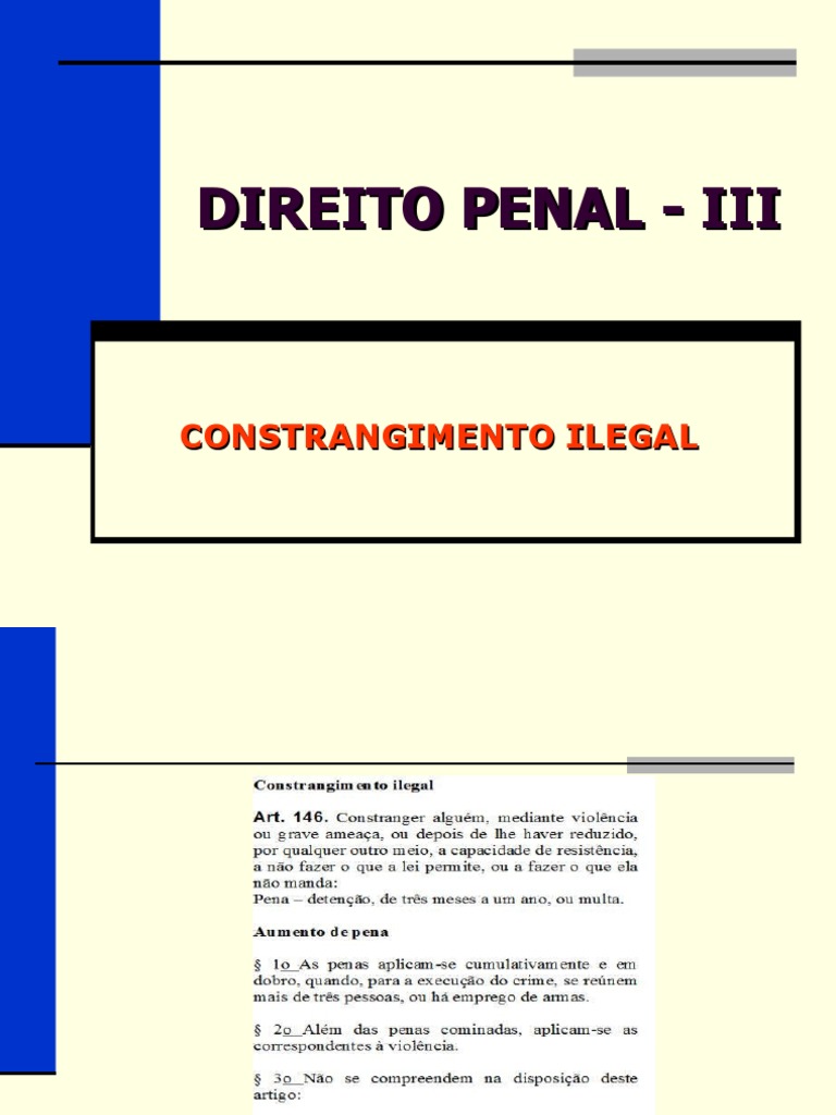 Constrangimento Ilegal no Direito Penal | PDF | Crimes | Crime e Violência