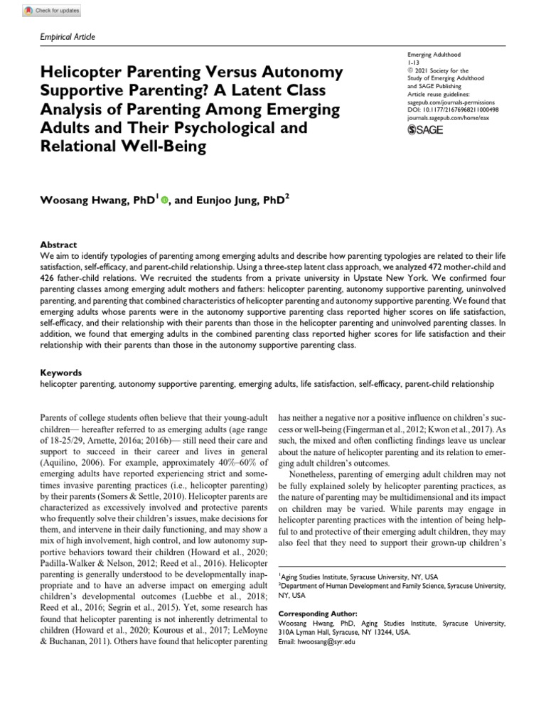 Helicopter Parenting Versus Autonomy Supportive Parenting Hwang2021 | PDF
