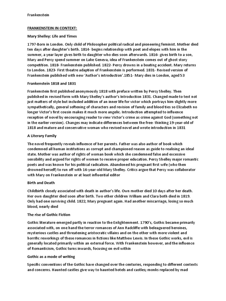 Frankenstein Context | PDF | History | General Fiction