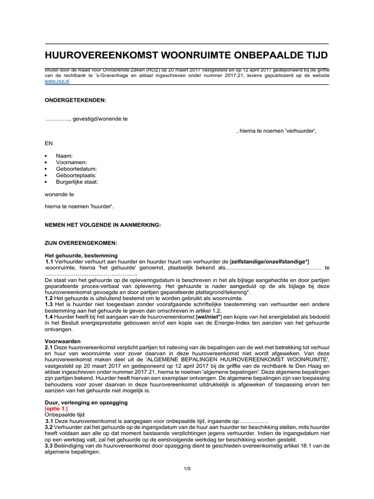 Onbepaalde Tijd Huurcontract | PDF