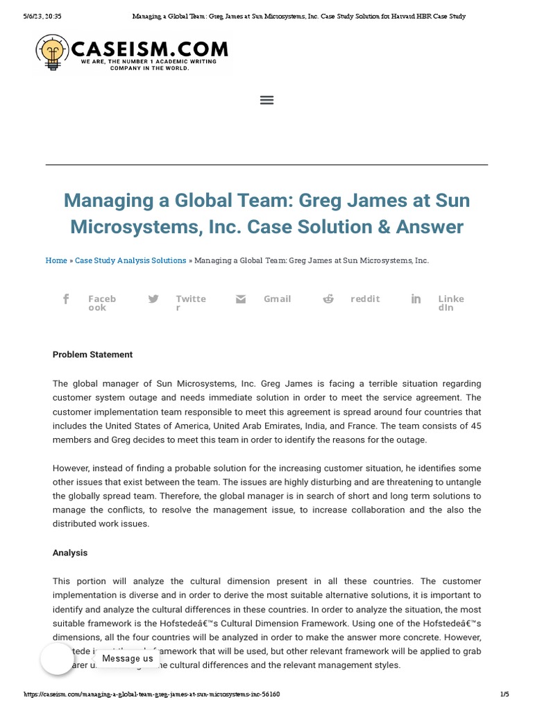 Managing A Global Team - Greg James at Sun Microsystems, Inc. Case ...