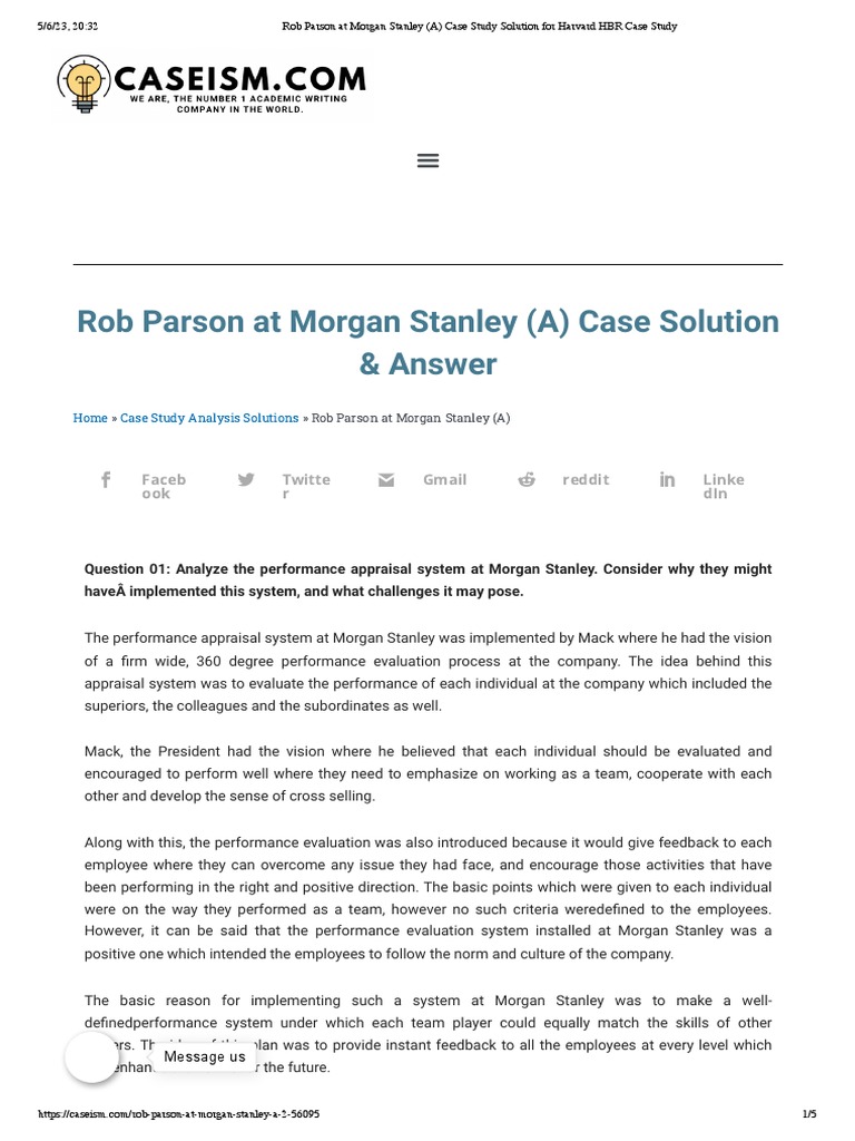 Rob Parson at Morgan Stanley (A) Case Study Solution For Harvard HBR ...