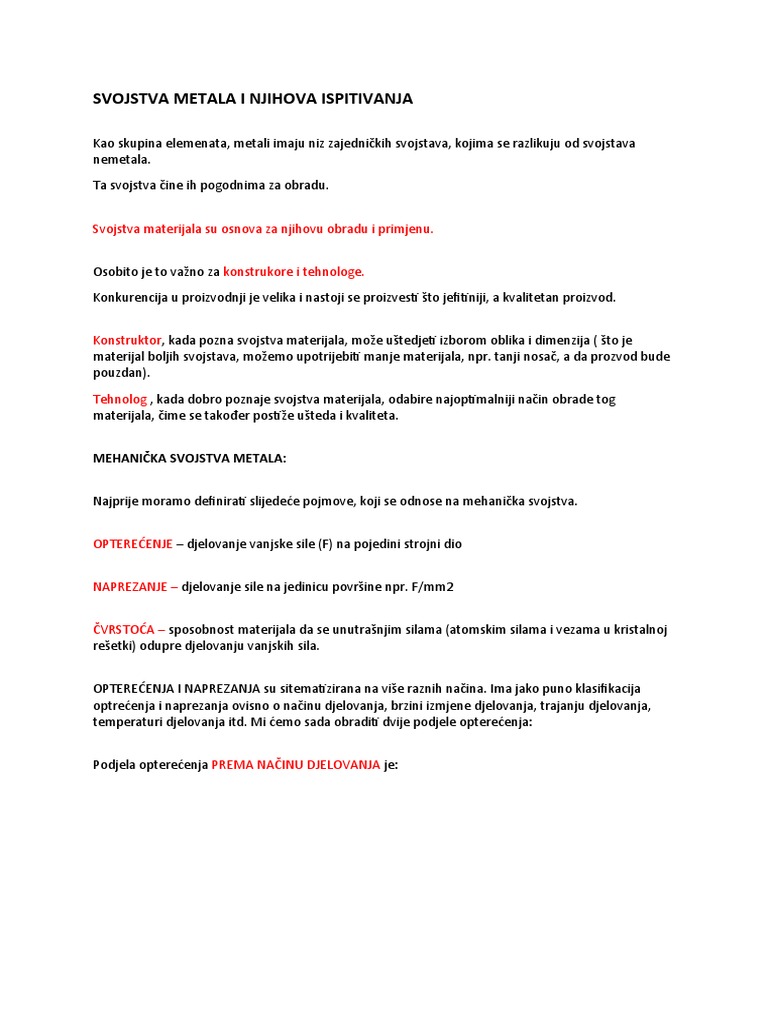 Svojstva Metala I Njihova Ispitivanja | PDF
