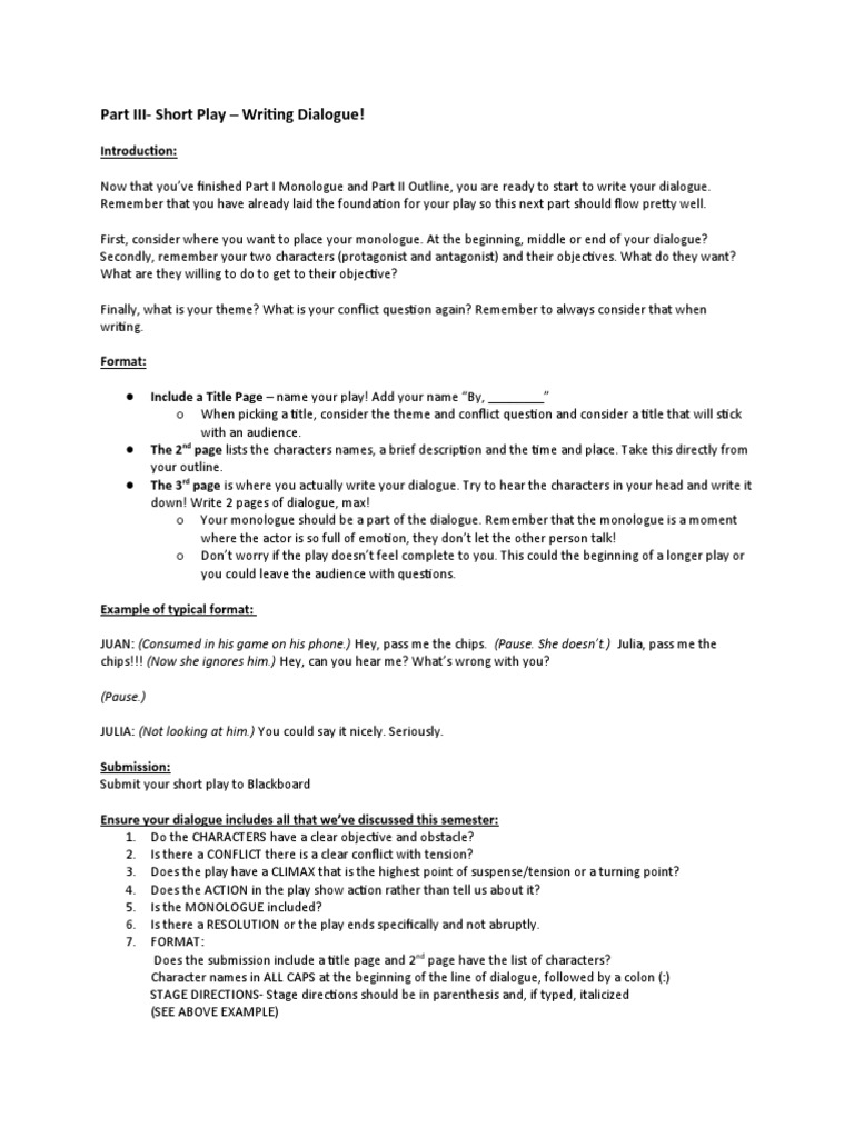 Playwriting Project Part III - Dialogue-4 | PDF