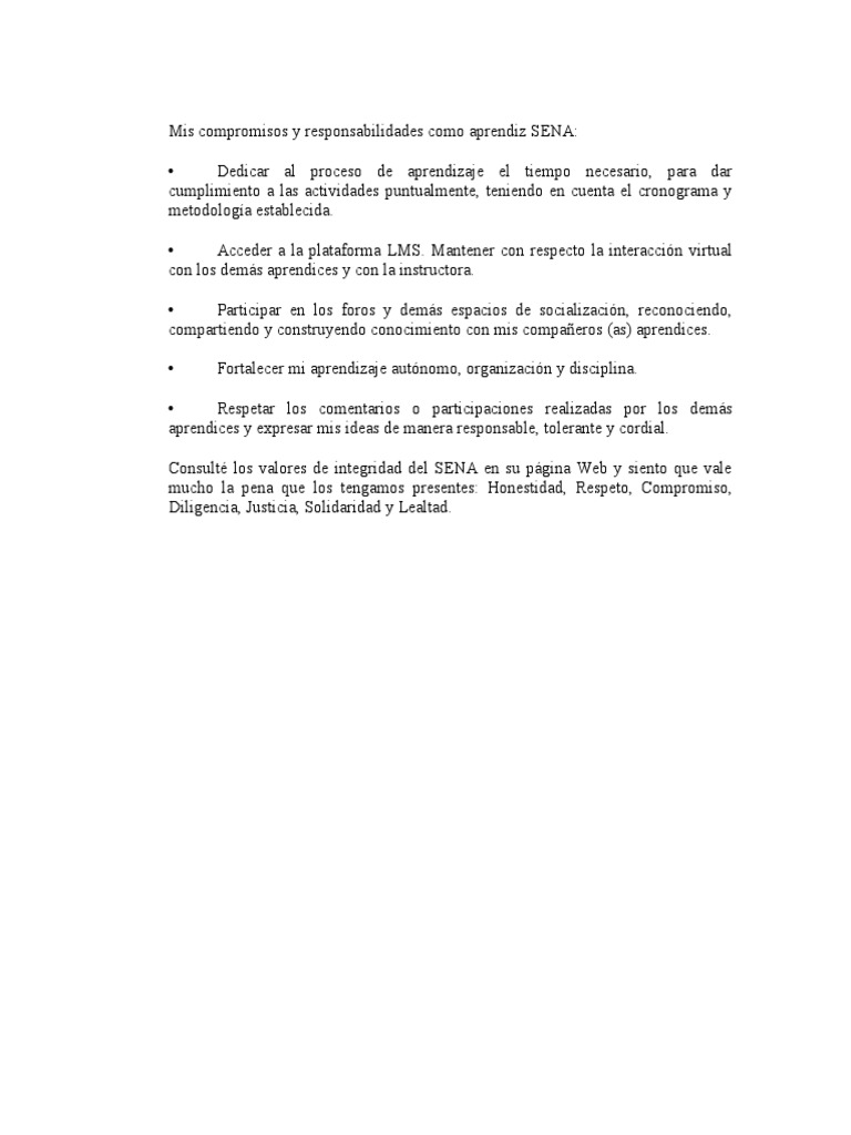 Mis Compromisos y Responsabilidades Como Aprendiz SENA | PDF