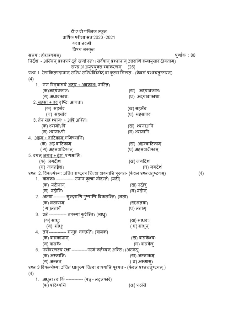 Sample Paper of Class IX | PDF